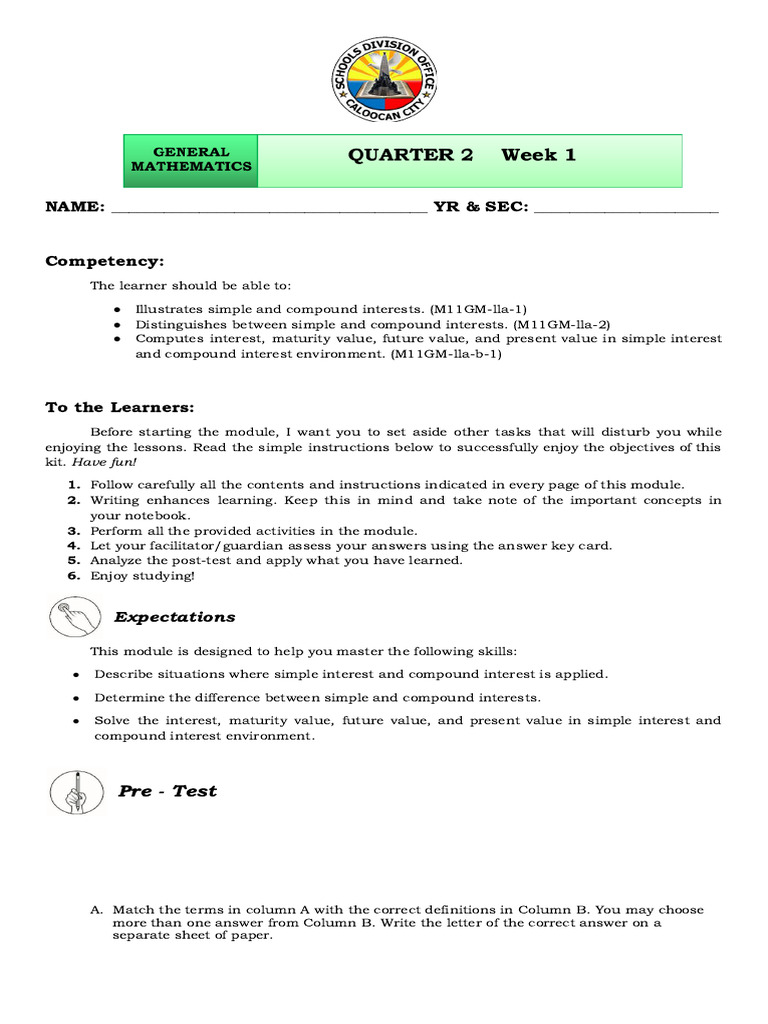 General Mathematics Q2 Week 1 | PDF | Interest | Compound Interest