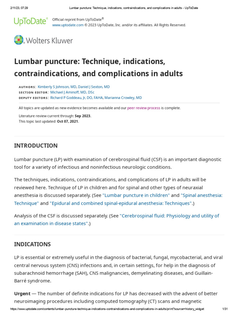 Lumbar Puncture - Technique, Indications, Contraindications, and ...