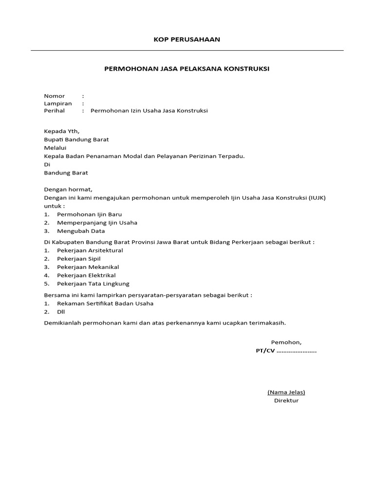 Contoh Pengajuan IUJK Baru | PDF