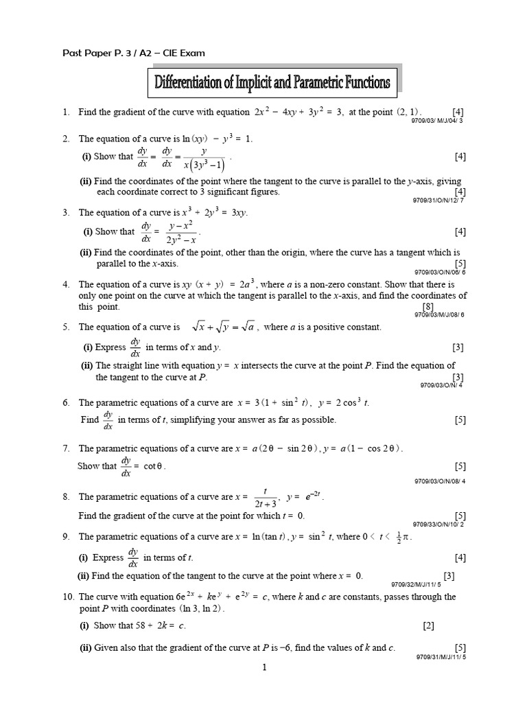 Parametric & Implicit Differentiation | PDF | Equations | Curve Parametric & Implicit Differentiation | PDF | Equations | Curve