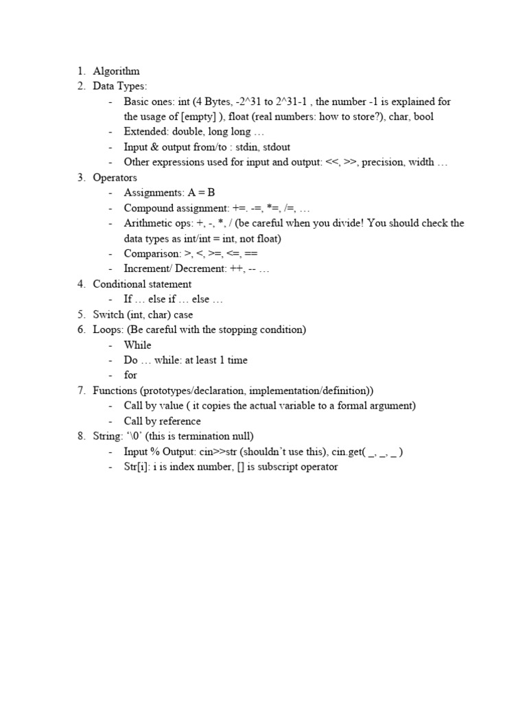 Introduction To Computer Science Notes Cs161 Midterm Review Pdf 1403