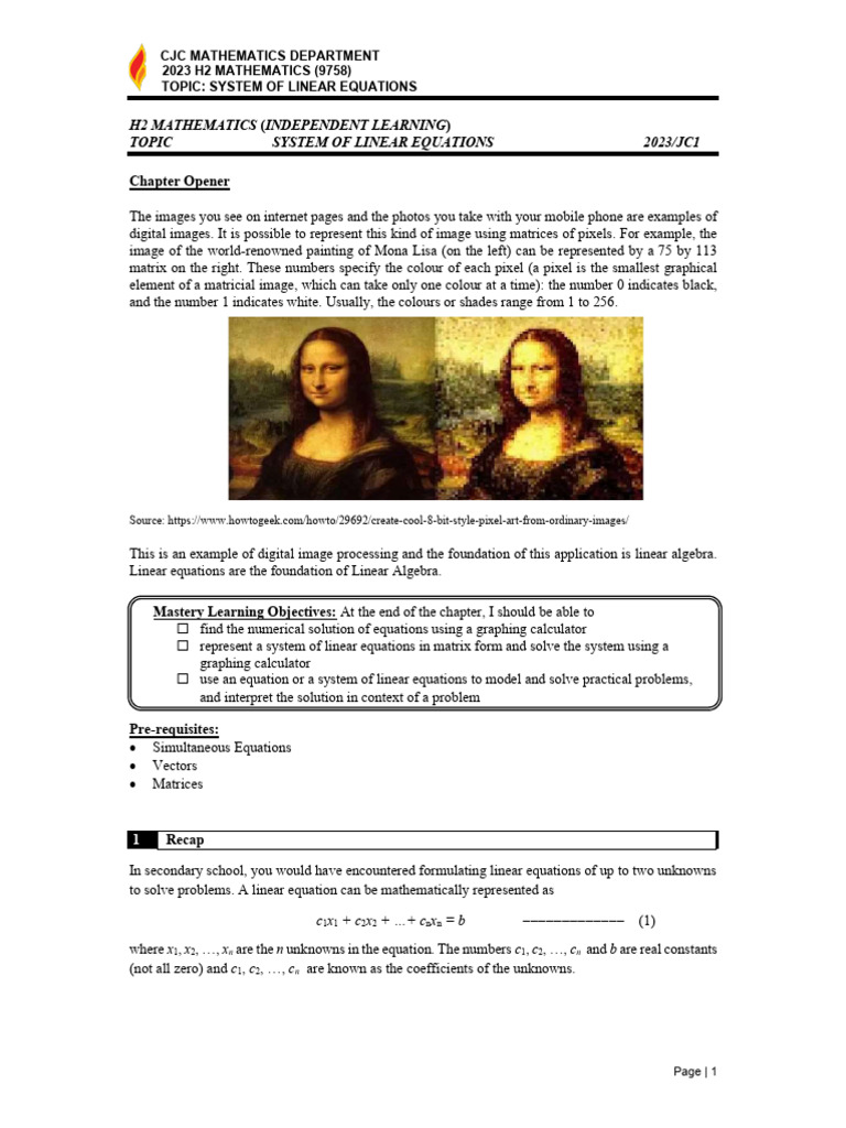 System Of Linear Equations Pdf Equations System Of Linear Equations