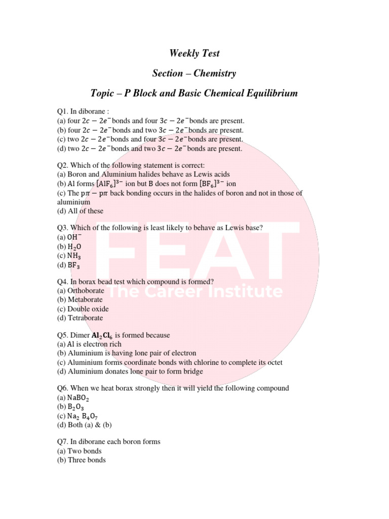 Weekly Test - Jee 2 Year - P Block and Basic Chemical Eqm - 27 Nov ...