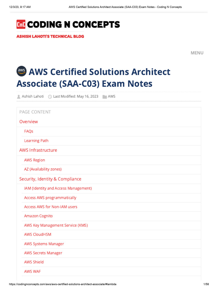 AWS Certified Solutions Architect Associate (SAA-C03) Exam Notes ...