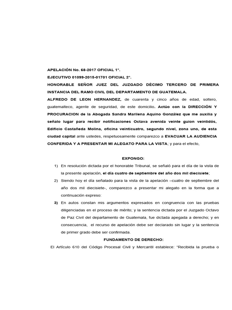 Alegato Vista de Apelacion-4 14 | PDF | Sentencia (ley) | Apelación