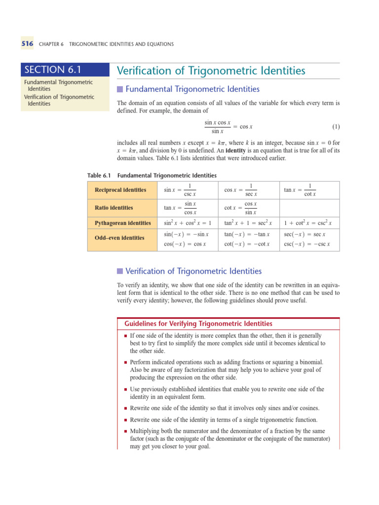 PC Chap 6 Sect 1 - Verification of Trig Identities | PDF | Trigonometric Functions | Trigonometry