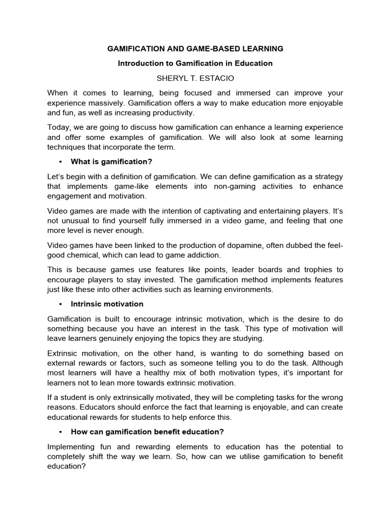Gamification and Game Based Learning | PDF | Educational Technology ...