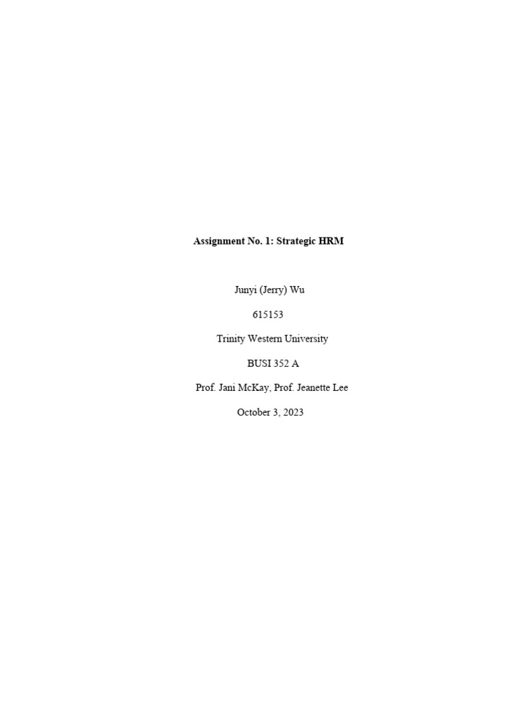 352 Assignment 1 Strategic HRM by Jerry Wu | PDF | Business Economics | Economies