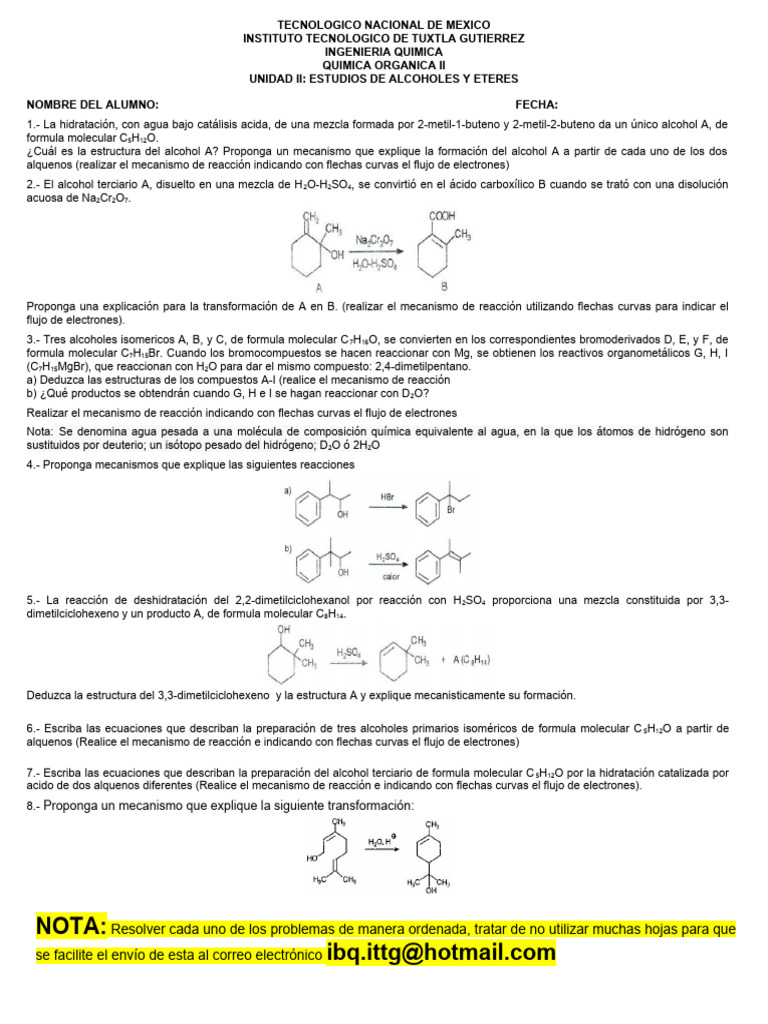 Examen Unidad II-Alcoholes | PDF | Química | Moléculas