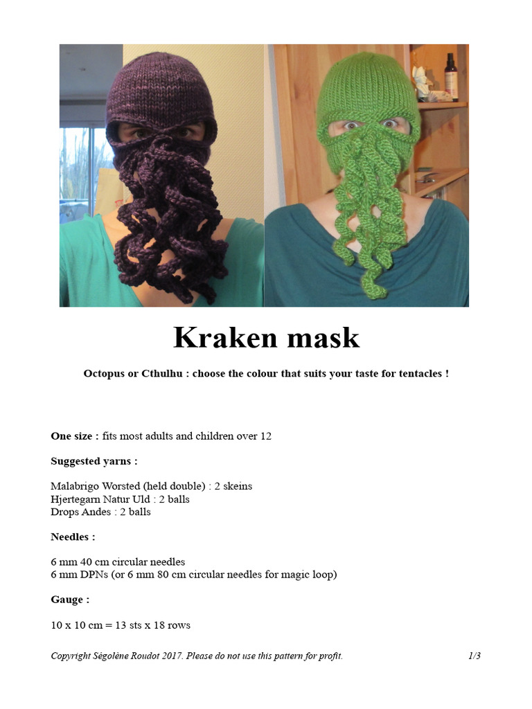 Kraken Mask | PDF | Knitting | Knitting Needle
