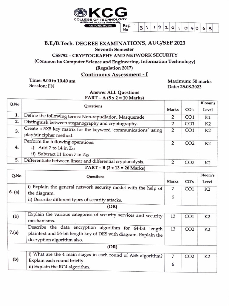 CA1, CA2, MODEL Question Paper | PDF