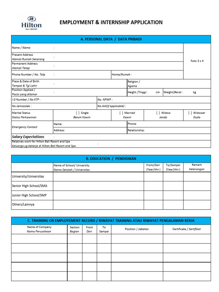 Employment Application Form | PDF