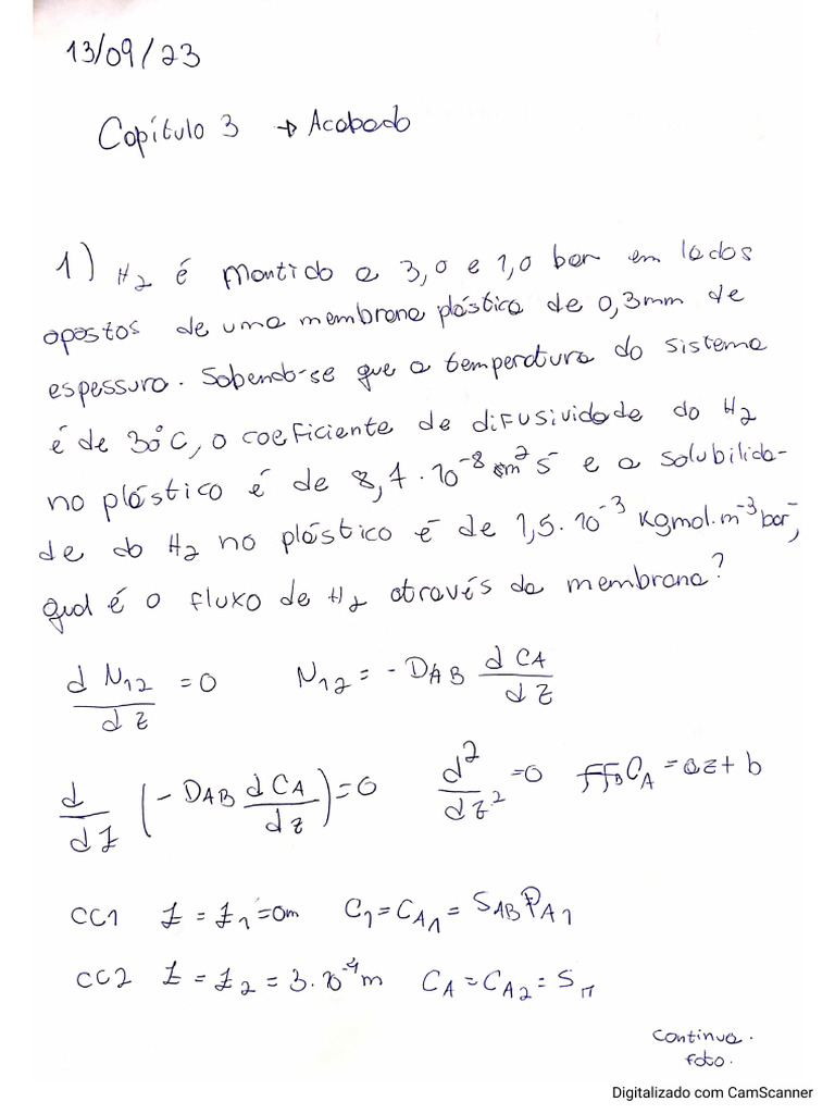 Transferencia de Massa Primeiros Exercicios de EDO | PDF