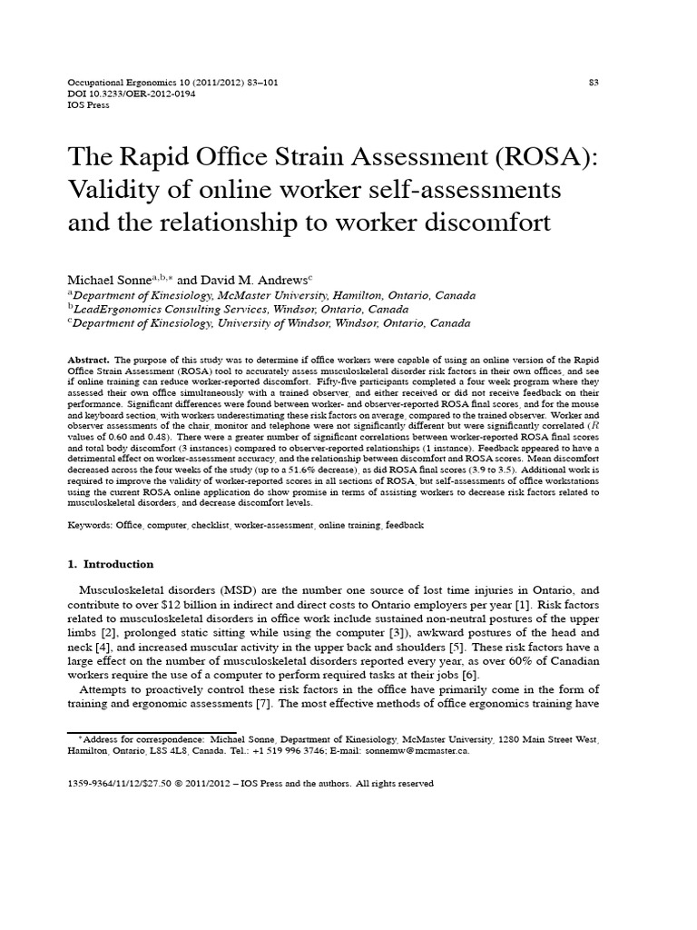ROSA For Online Worker | PDF | Human Factors And Ergonomics