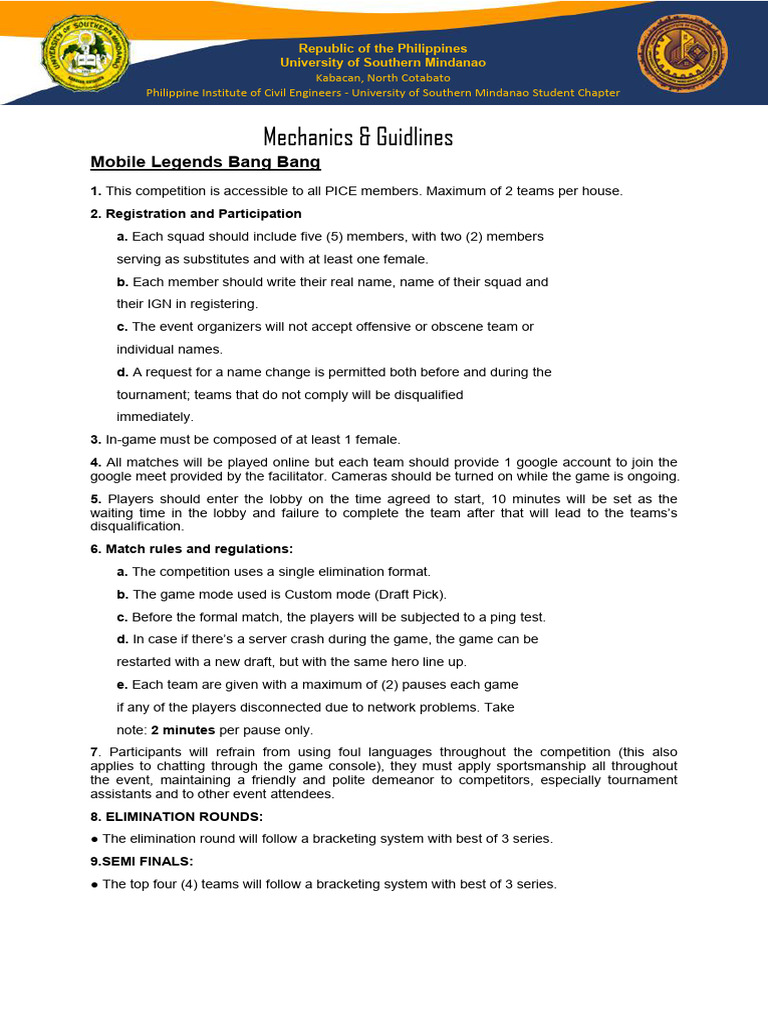Mobile Legends Tournament Rules | PDF | Sports