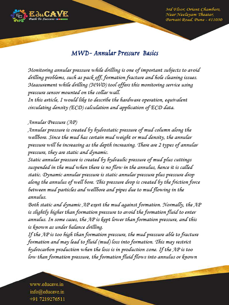 MWD - Annular Pressure Basics | PDF | Pressure | Oil Well
