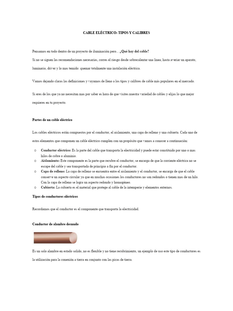 CABLE ELÉCTRICO Tipos y Calibres | Descargar gratis PDF | Aislador (Electricidad) | Conductor ...