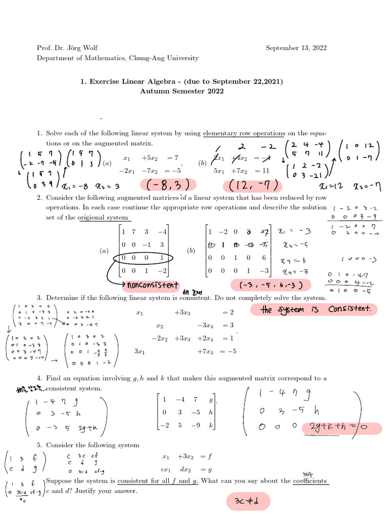 01 Exercise | PDF | System Of Linear Equations | Matrix (Mathematics)