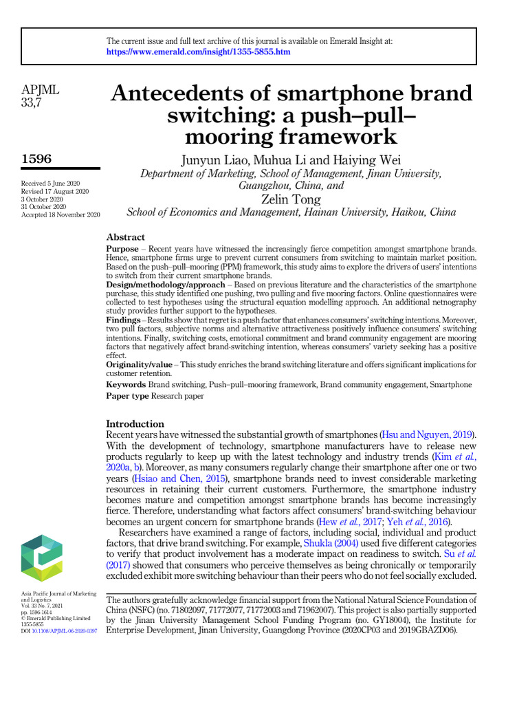 Jurnal Antecedents Of Smartphone Brand Switching A Push Pull Mooring