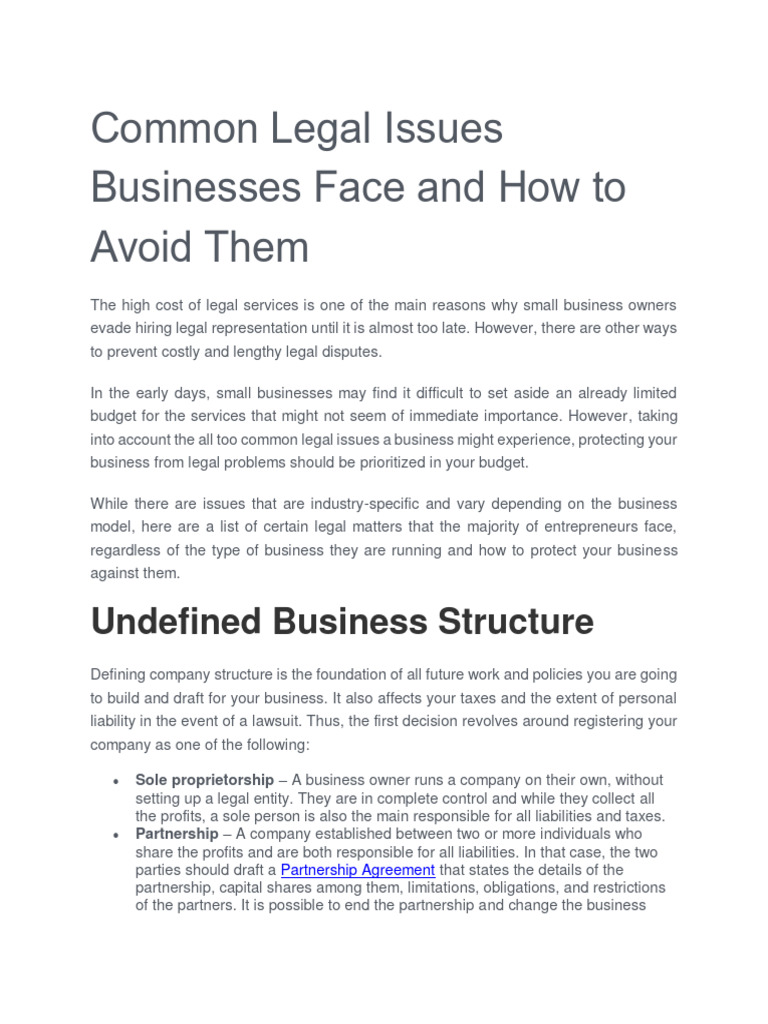 Common Legal Issues Businesses Face and How To Avoid Them | PDF ...