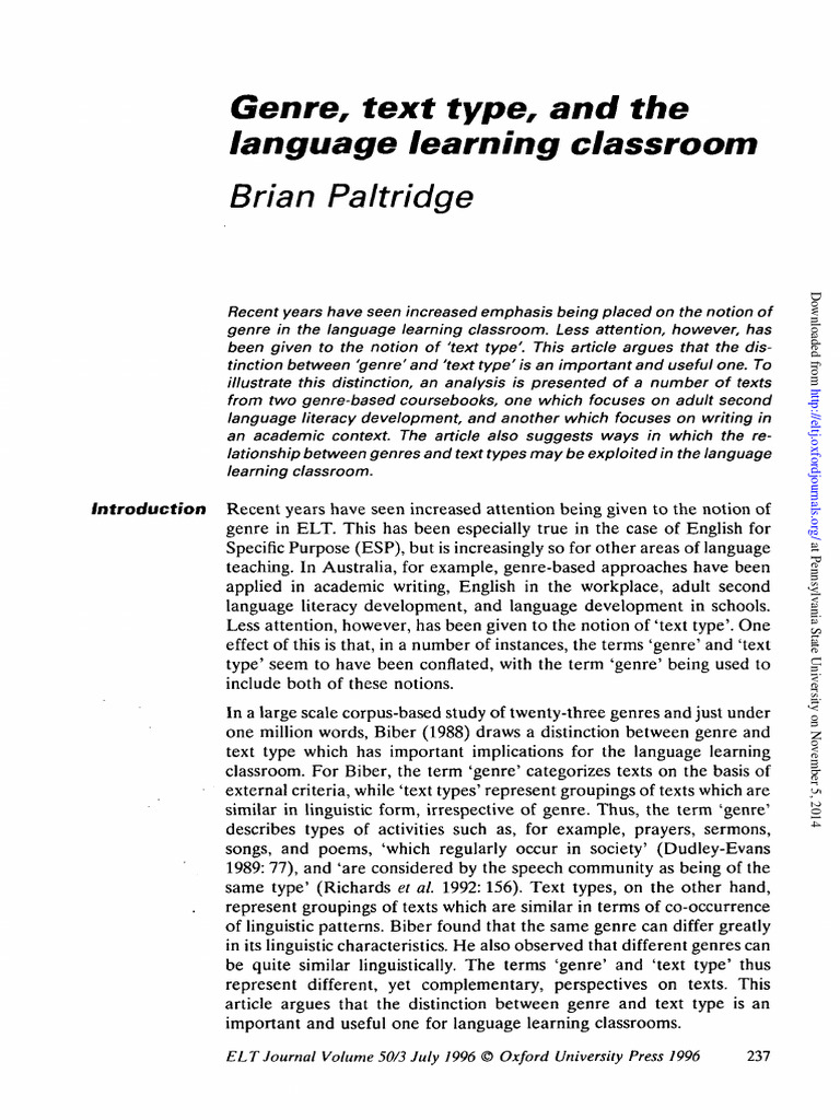 Paltridge 1996 | PDF | Genre | Human Communication