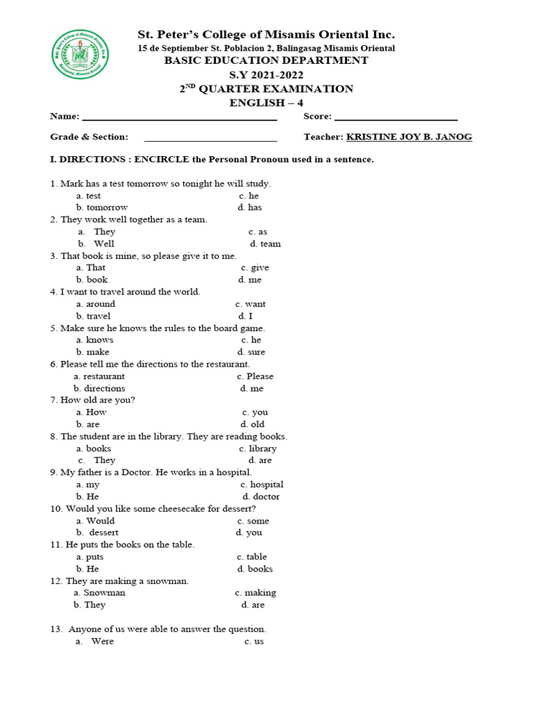 Test Paper | PDF | Syntax | Linguistics