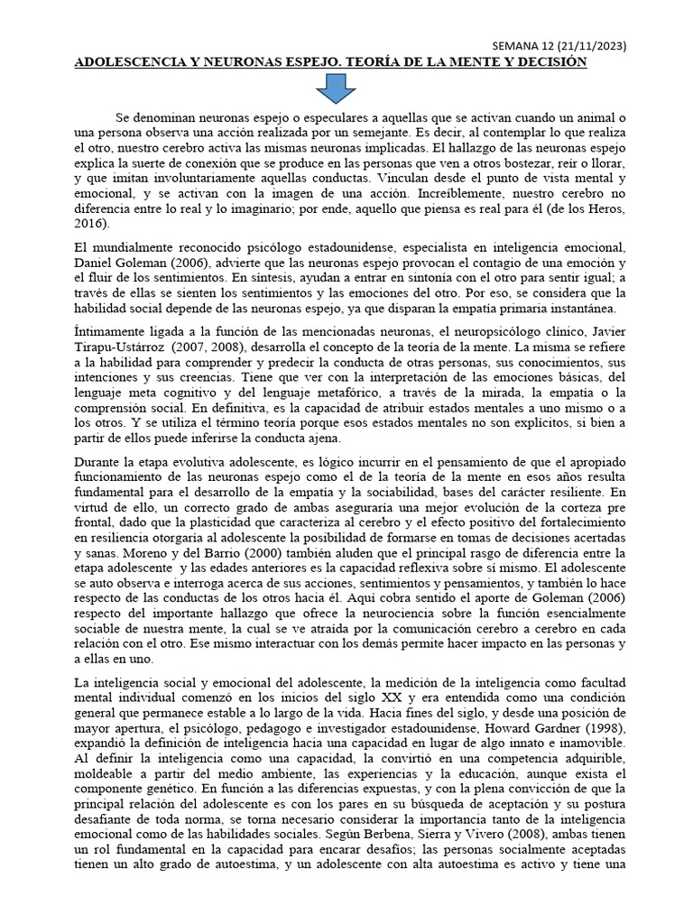 SEMANA 12 La Neurociencia y La Toma de Decisiones en El Adolescente | PDF | Las emociones | Mente