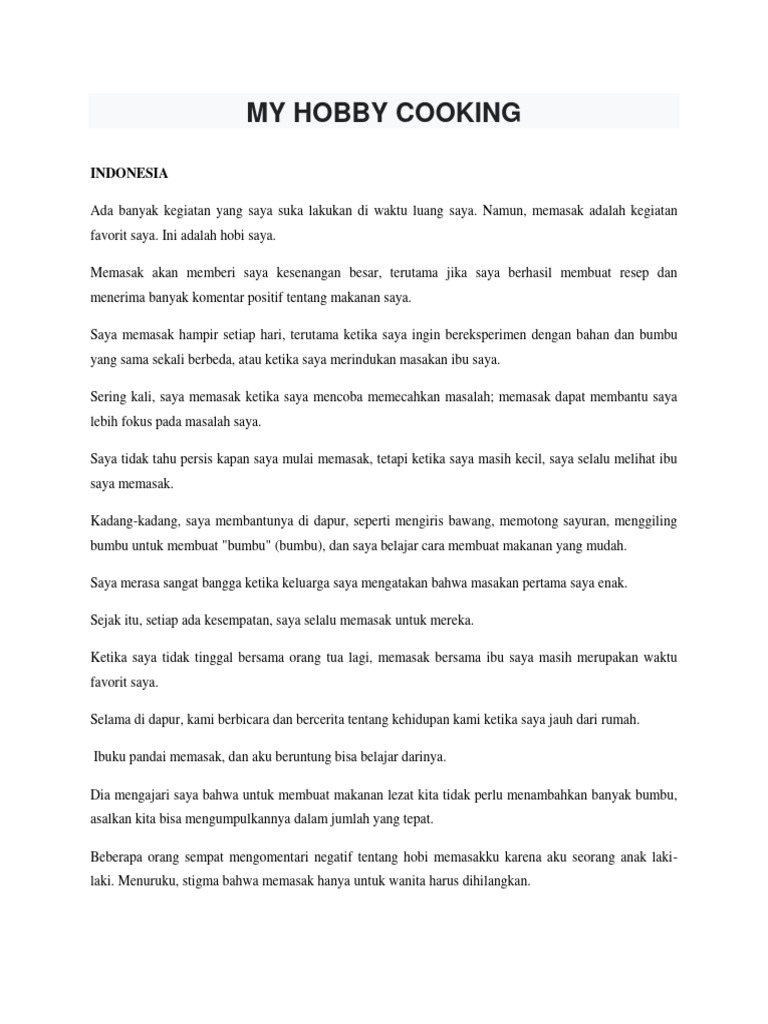 Riko My Hobby Cooking | PDF