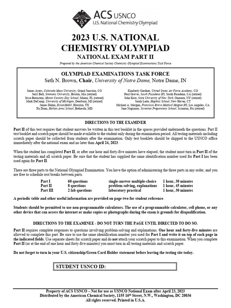 2023 Usnco National Exam Part II | PDF | Hydroxide | Water