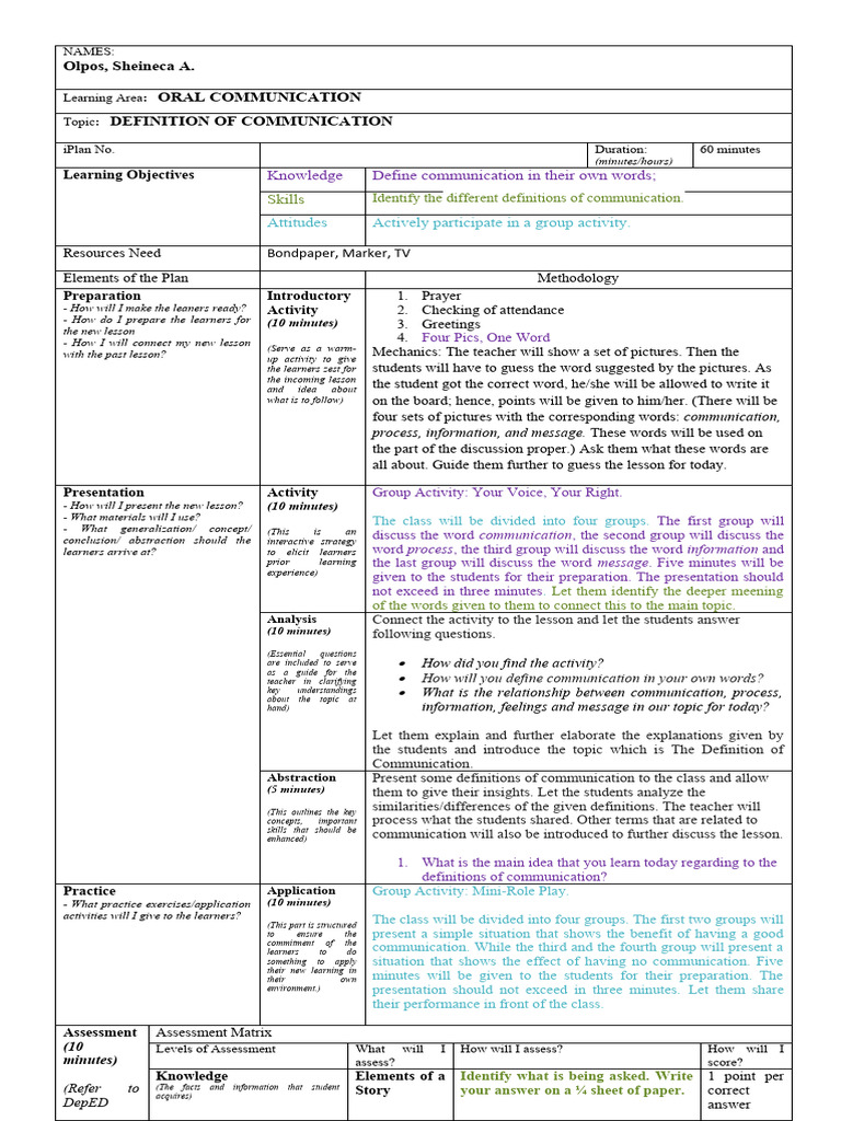Sheineca A. Olpos Iplan | PDF | Learning | Communication