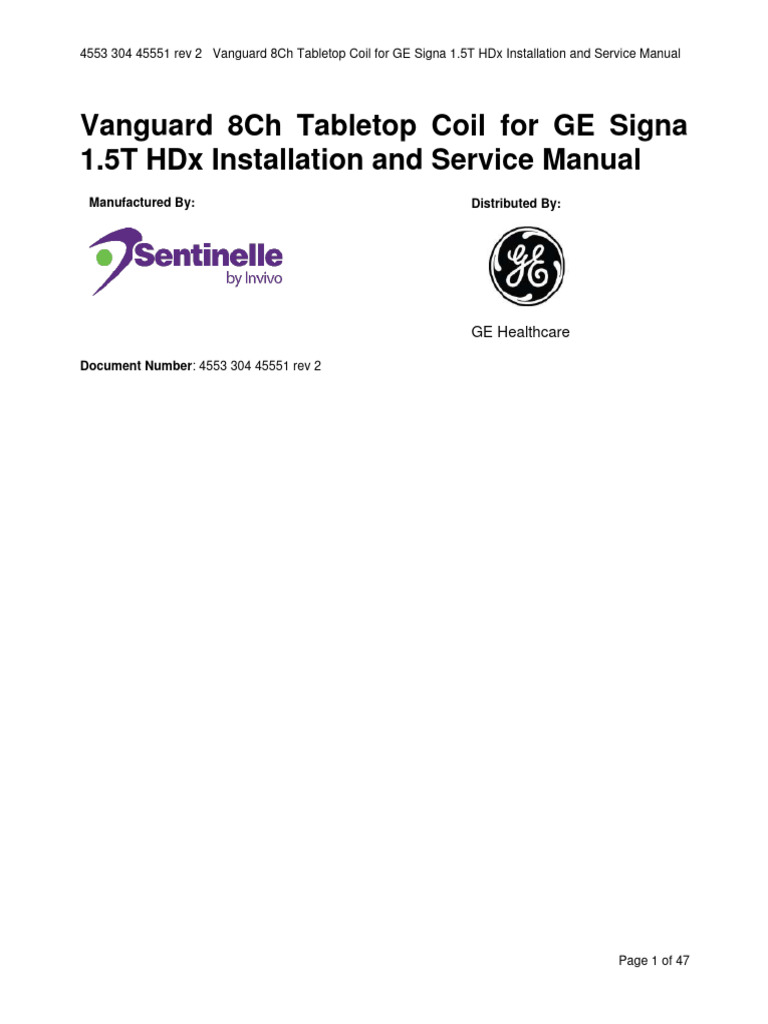 1.5T 8CH Sentinelle Breast Coil by Invivo Service Manual - SM ...
