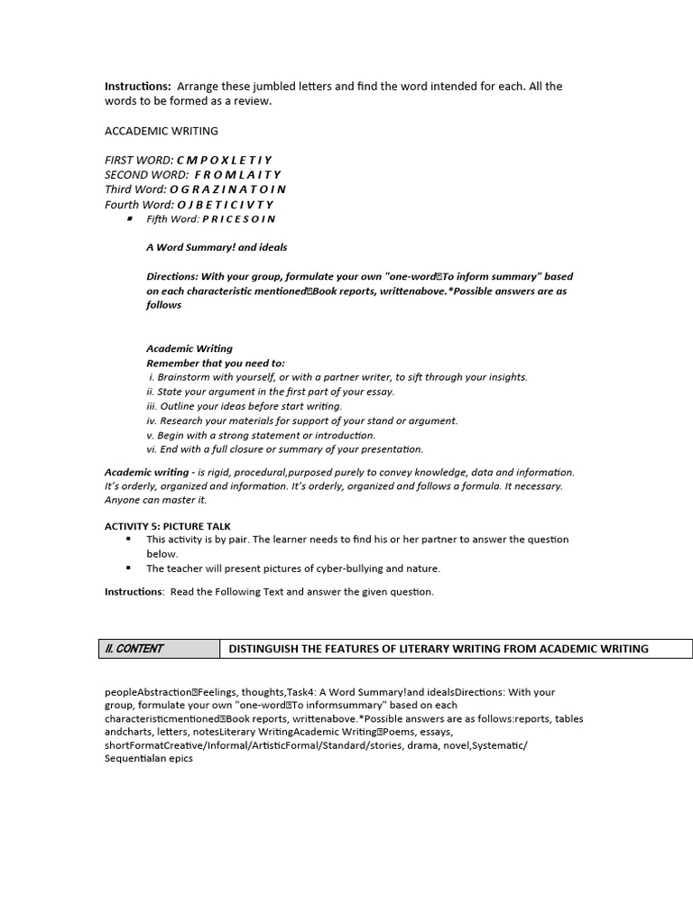 Academic vs. Literary Writing Guide | PDF