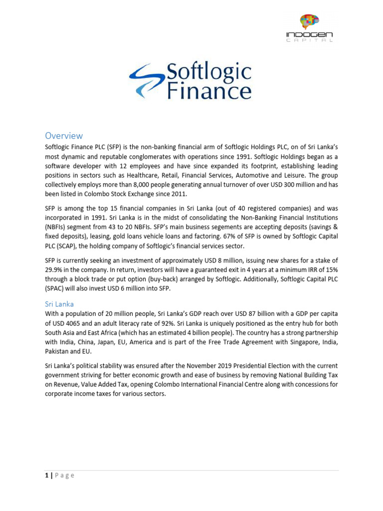 Softlogic Finance Brief Memo | PDF | Taxes | Loans