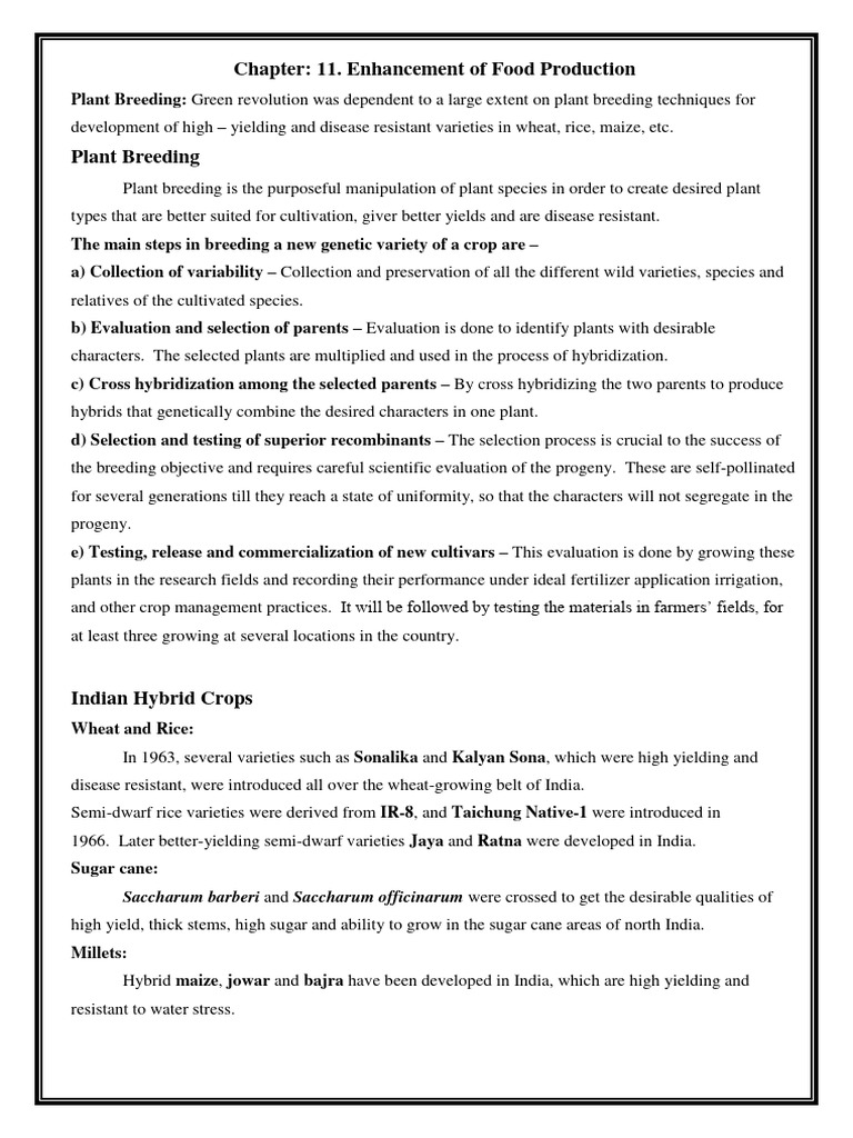 CH 11 Enhancement of Food Production | PDF | Plant Breeding | Anaerobic ...