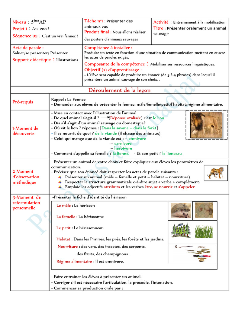 Présentation d'animaux sauvages 5AP | PDF | Lion | Zèbre