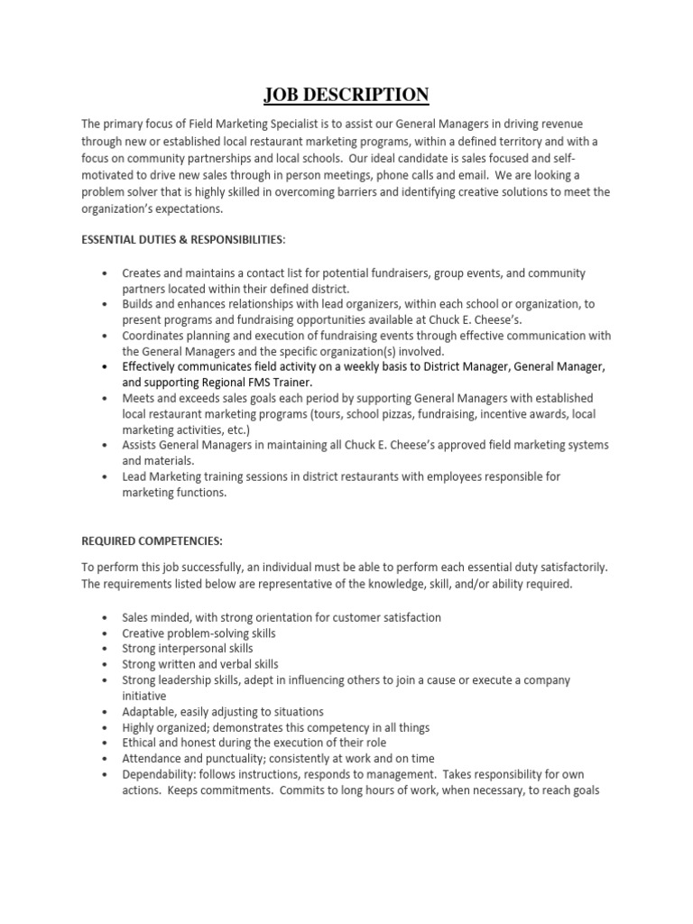 CEC US - FMS Job Description & Responsibilities | PDF | Sales | Marketing