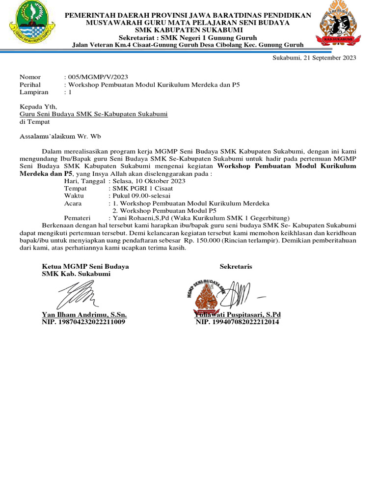 Undangan Workshop 10-10-2023 (Beserta Surat Tembusan KCD) | PDF