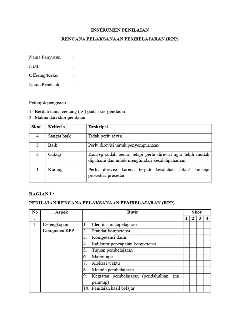 Instrumen Penilaian RPP-1 | PDF | Komputer
