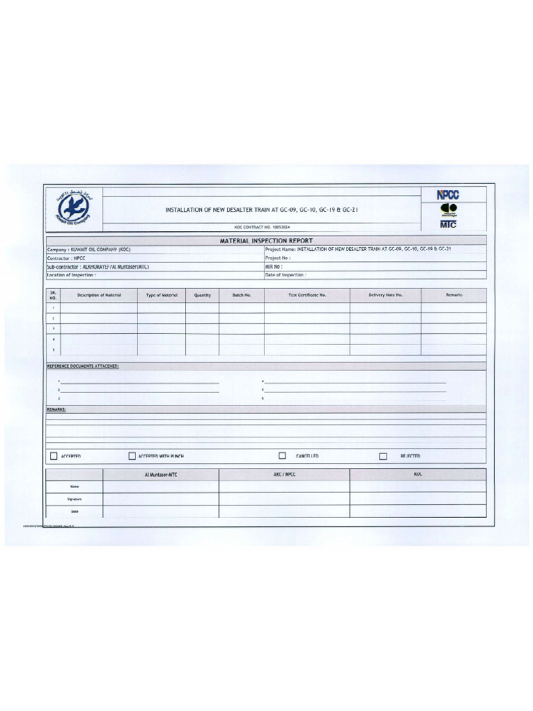 Matl Insp Report-Daily Report - Format | PDF