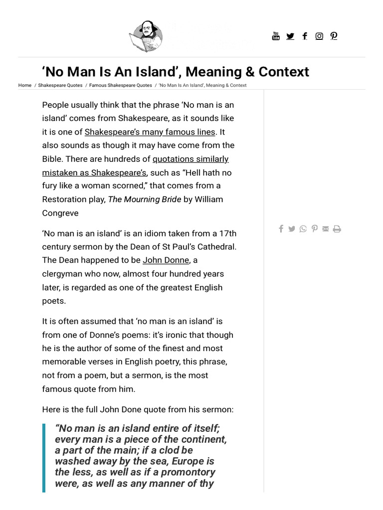 'No Man Is An Island' - Meaning & Context | PDF | Poetry