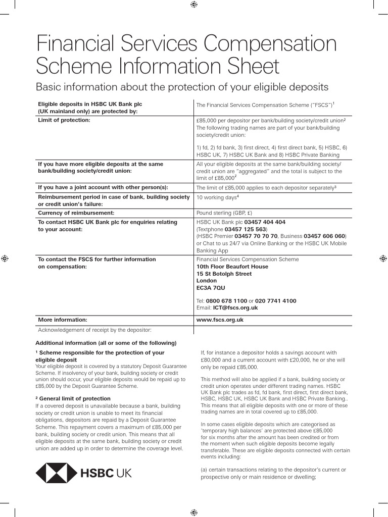 Financial Services Compensation Scheme Information Sheet | PDF | Cost ...