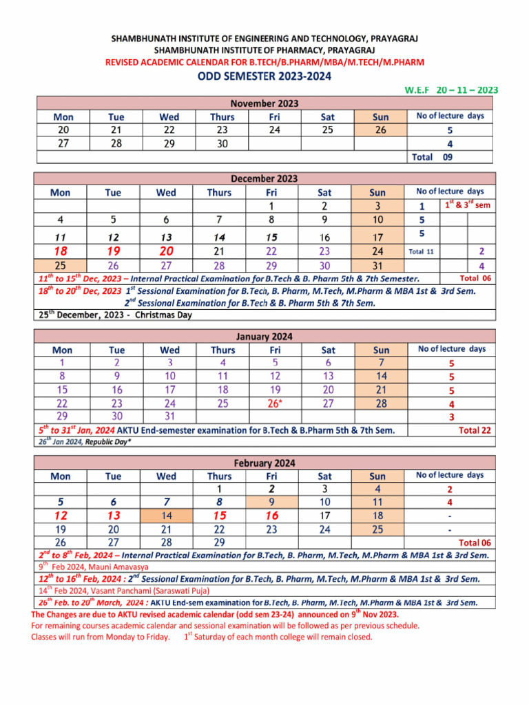 Revised Academic Calendar Odd Sem 23-24 | PDF