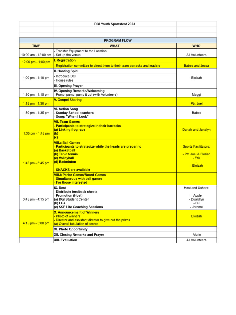 Sportsfest 2p23 - PROGRAM FLOW | PDF | Sports