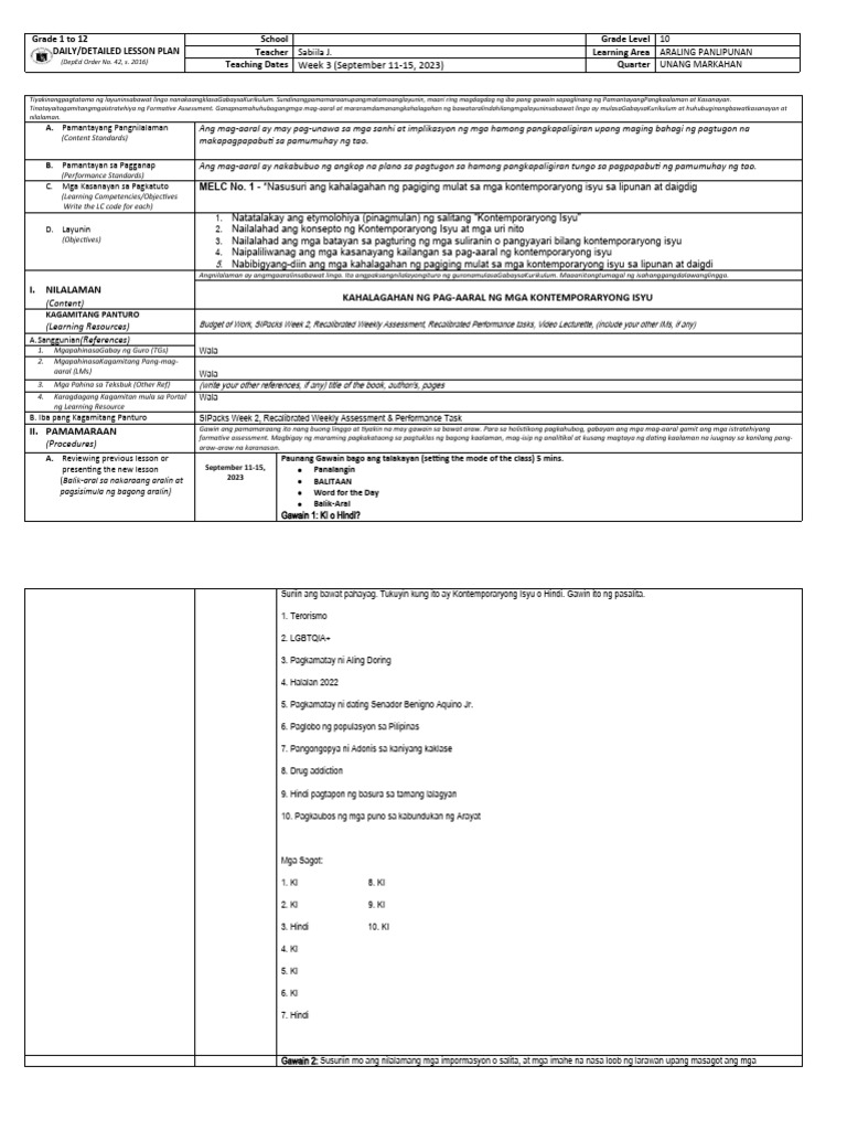 1ST Q Week 3 AP 10 DLP | PDF