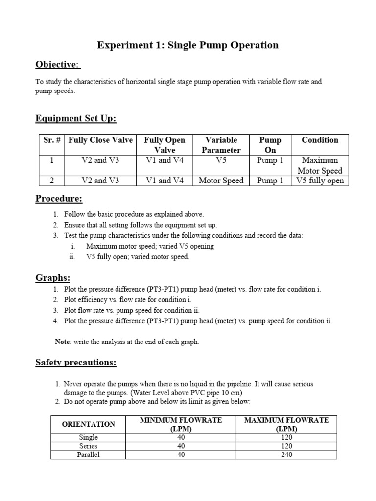Experiment 1 | PDF | Pump | Flow Measurement