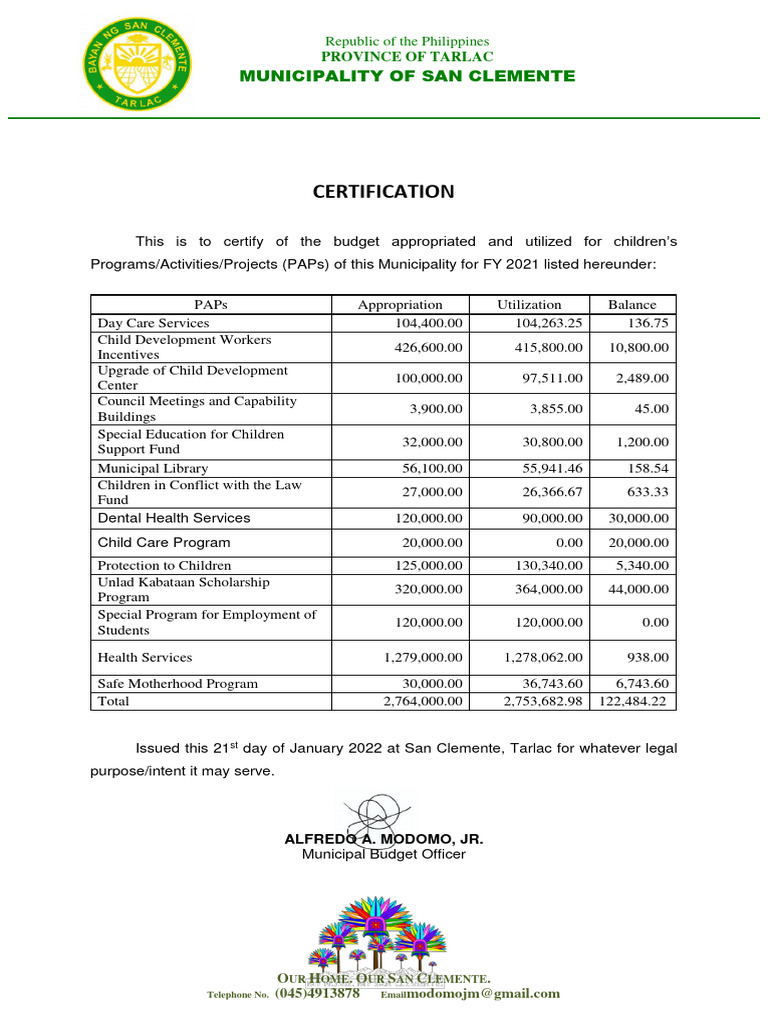 53CertificationLCPC2021pdf | PDF | Public Services | Social Programs