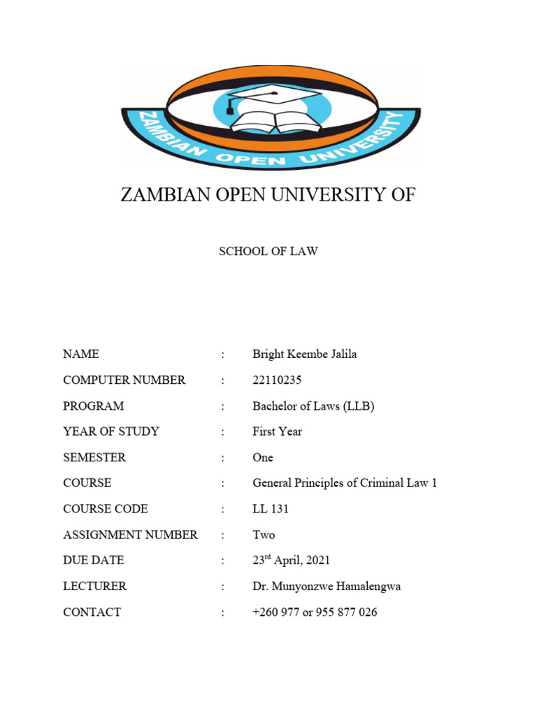 Criminal Law Assignment 2 | PDF | Mens Rea | Criminal Law