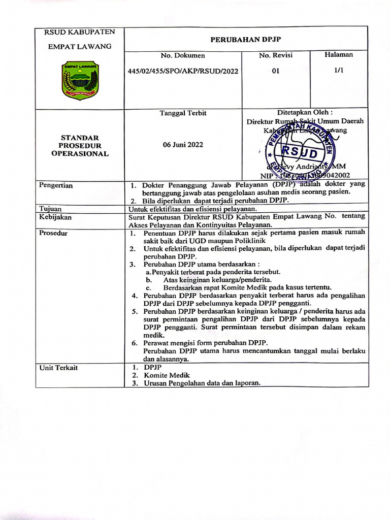 SPO Perubahan DPJP | PDF