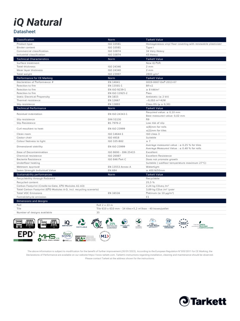 DS Tarkett Iq - Natural en - INTL | PDF | Flooring | Materials