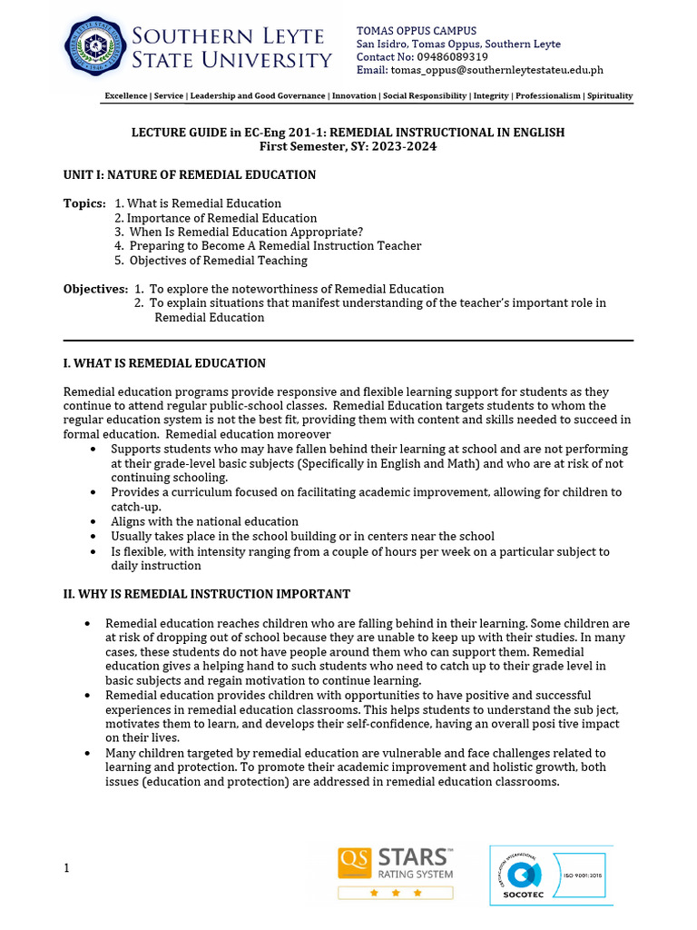 Lecture Guide Remedial Instruction in English 1 | PDF | Reading ... Lecture Guide Remedial Instruction in English 1 | PDF | Reading ...